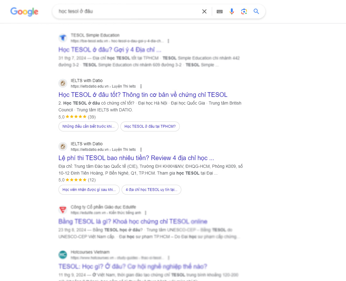 Dự án SEO từ khóa trung tâm anh ngữ IELTS with DATIO